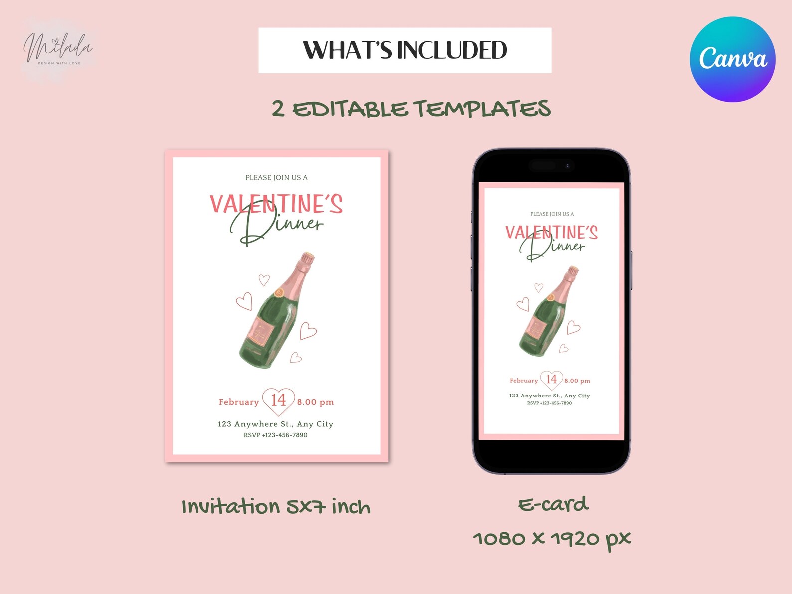 EDITABLE Valentine's Dinner, Valentine's Day, Mobile Invitation, Canva ...