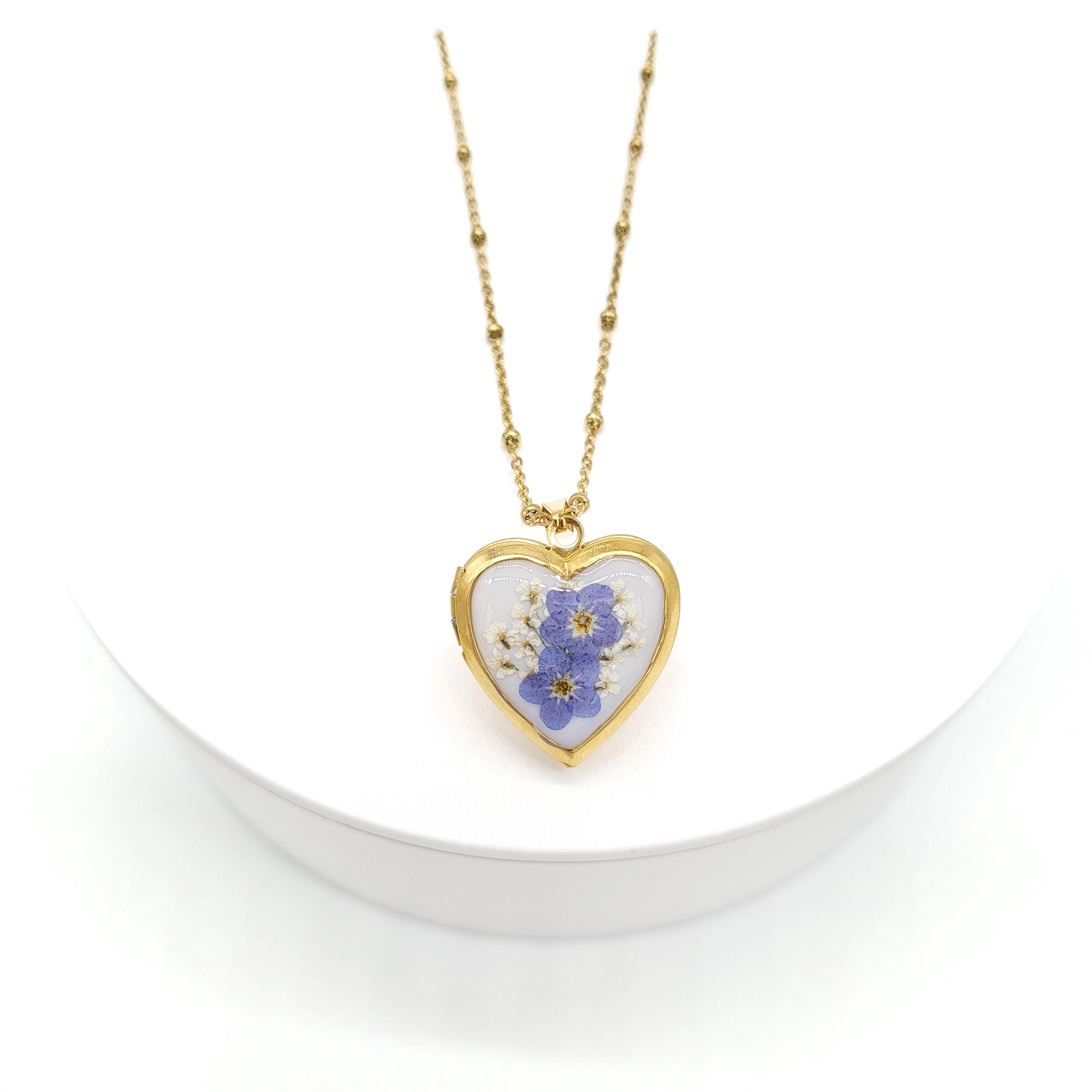 Pressed Flower Heart Photo Locket Necklace | Personalized Locket ...