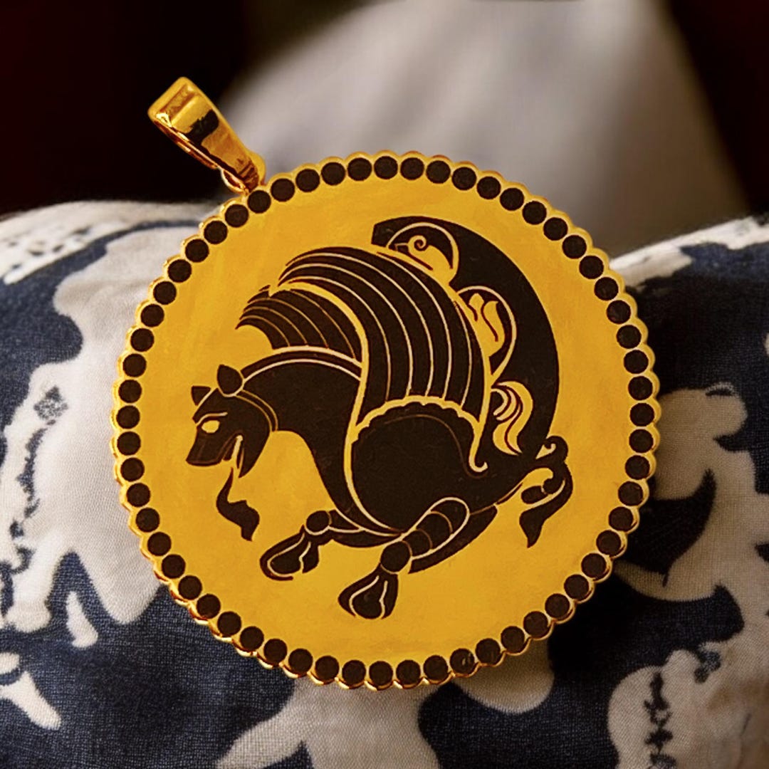 Simurgh Pendant: Gold Plated Persian Mythology Necklace - Etsy