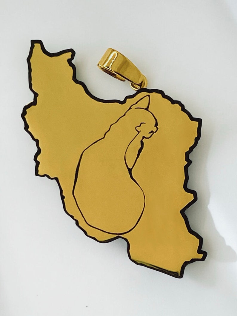 Gold Plated Iran Map Necklace: Persian Cat Art Pendant - Etsy