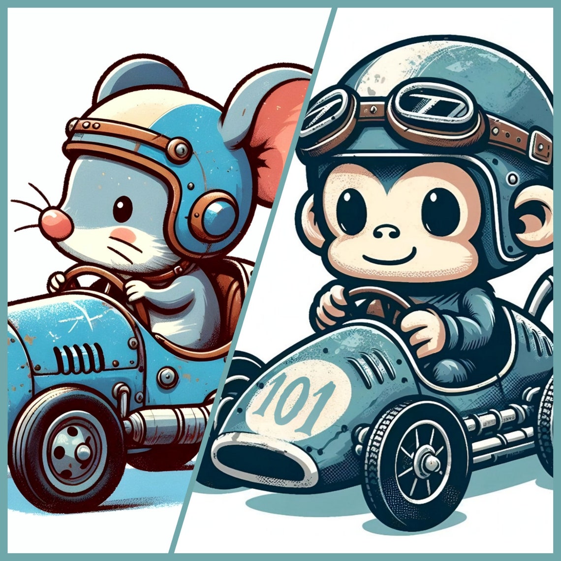 Retro F1 Animal Racers Art Prints (digital Download) - Etsy