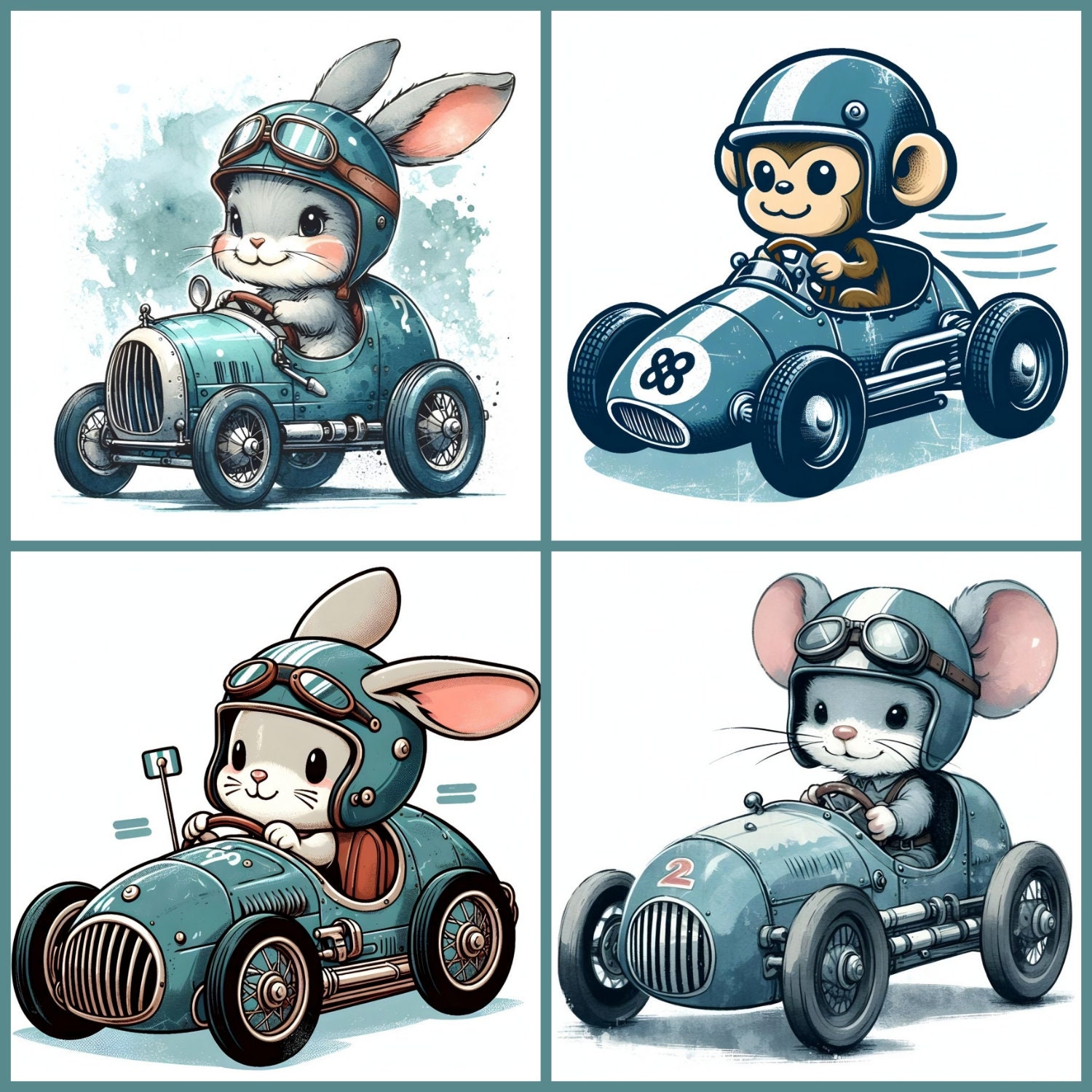 Retro F1 Animal Racers Art Prints (digital Download) - Etsy