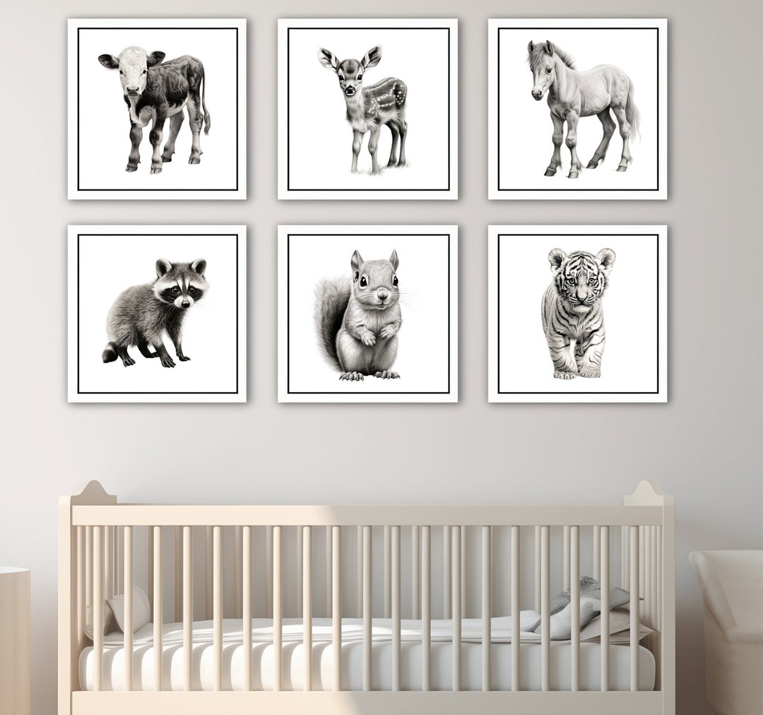 Set of 6 Cute Baby Animal Prints for Nursery, Baby Room Decor, Baby ...