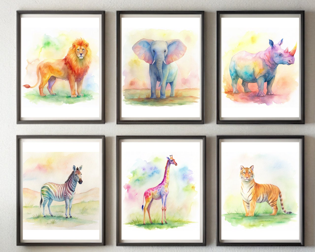 Safari Animal Prints, Watercolor Prints, Set of 6, Safari Nursery Decor ...