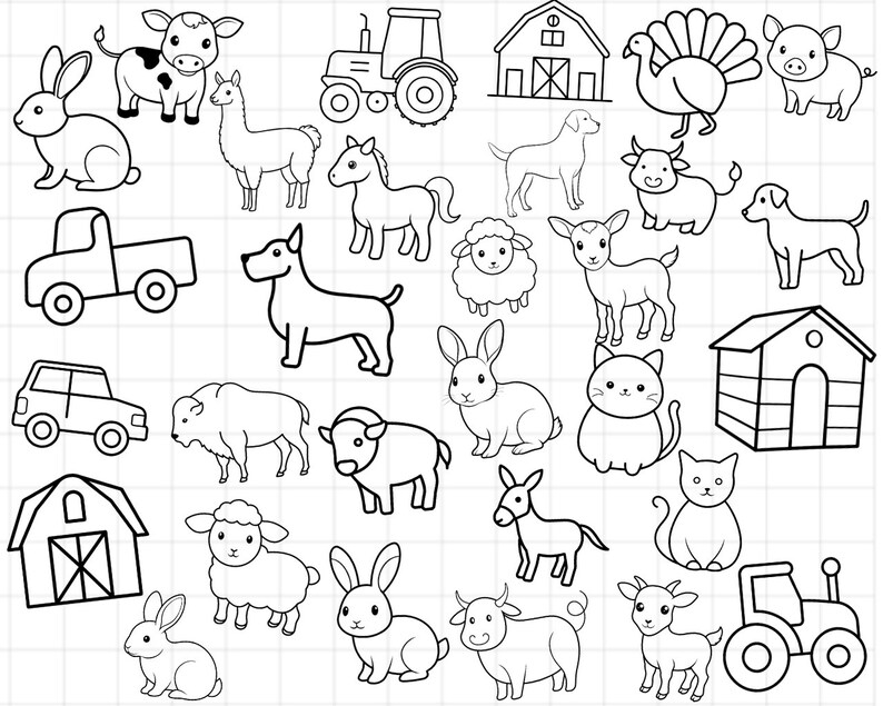 Farm Animals Outline, Coloring SVG Clipart, Kid Party Coloring Activity ...