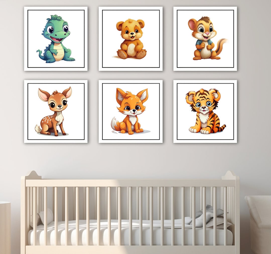 Cute Baby Animal Prints, Nursery Decor, Set of 6, Safari Animals ...