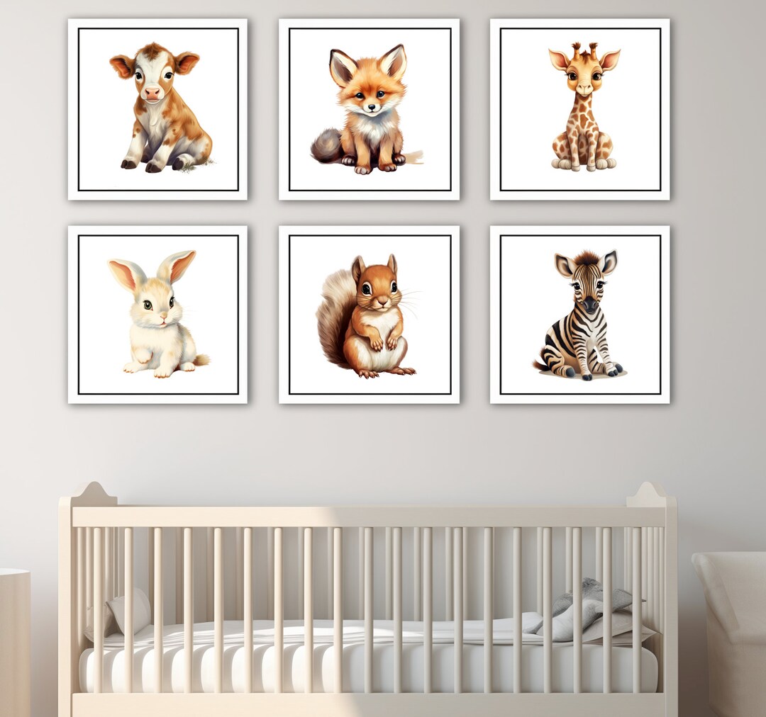 Set of 6 Cute Baby Animal Prints for Nursery, Baby Room Decor, Baby ...