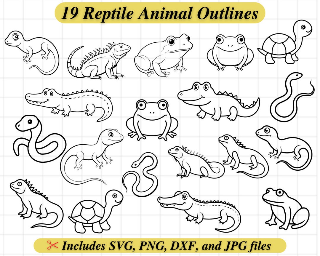 Reptile Outlines, Coloring SVG Clipart, Kid Party Coloring Activity ...