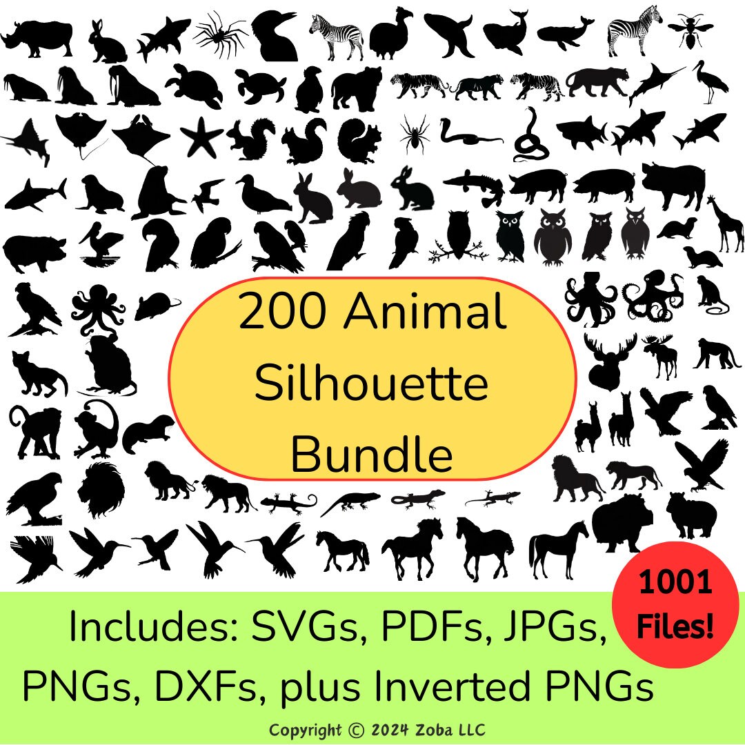 Black Silhouette Animal Mega Bundle - 200 Animal Images, Clipart ...