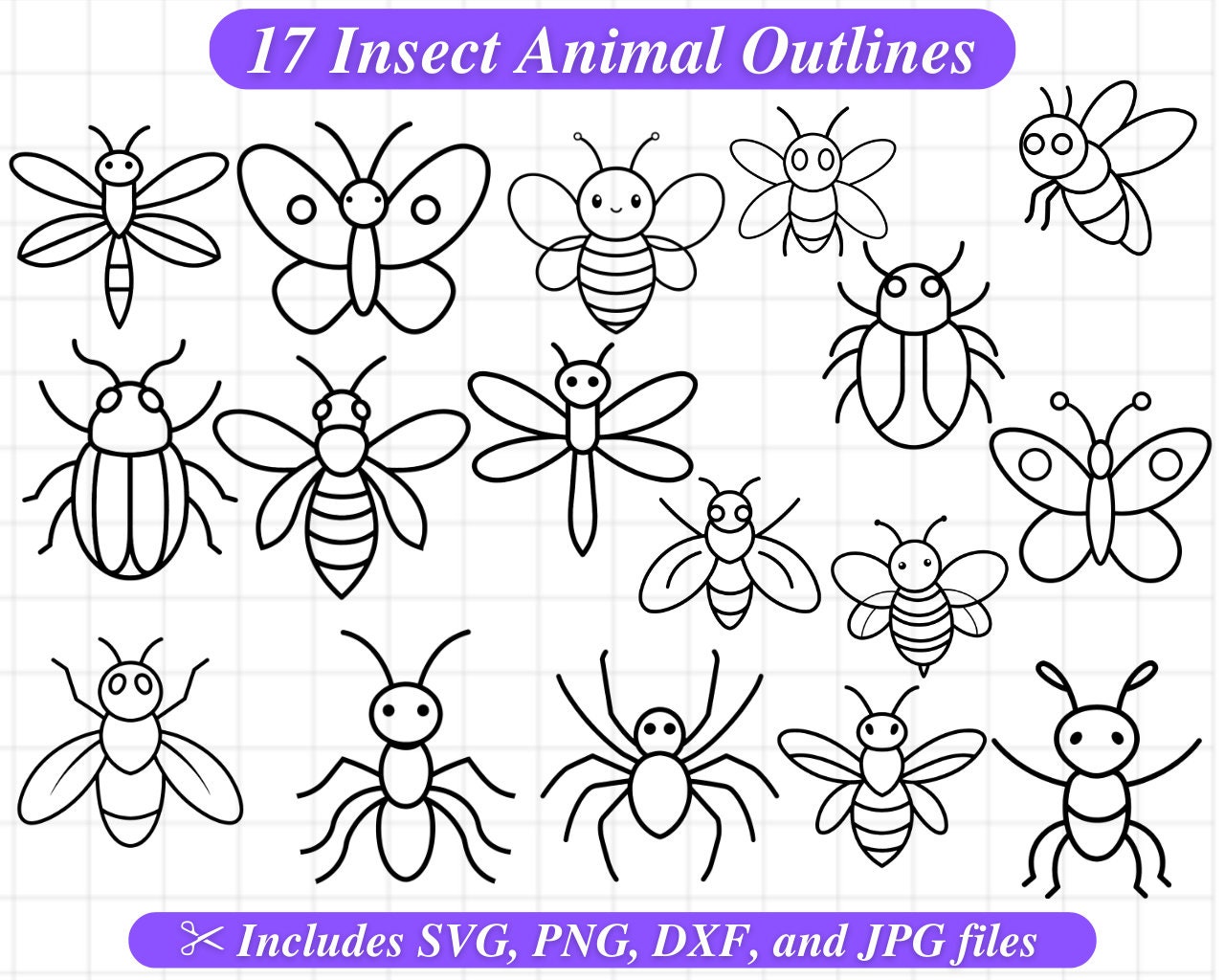 Insect Outlines, Coloring SVG Clipart, Kid Party Coloring Activity, Svg ...