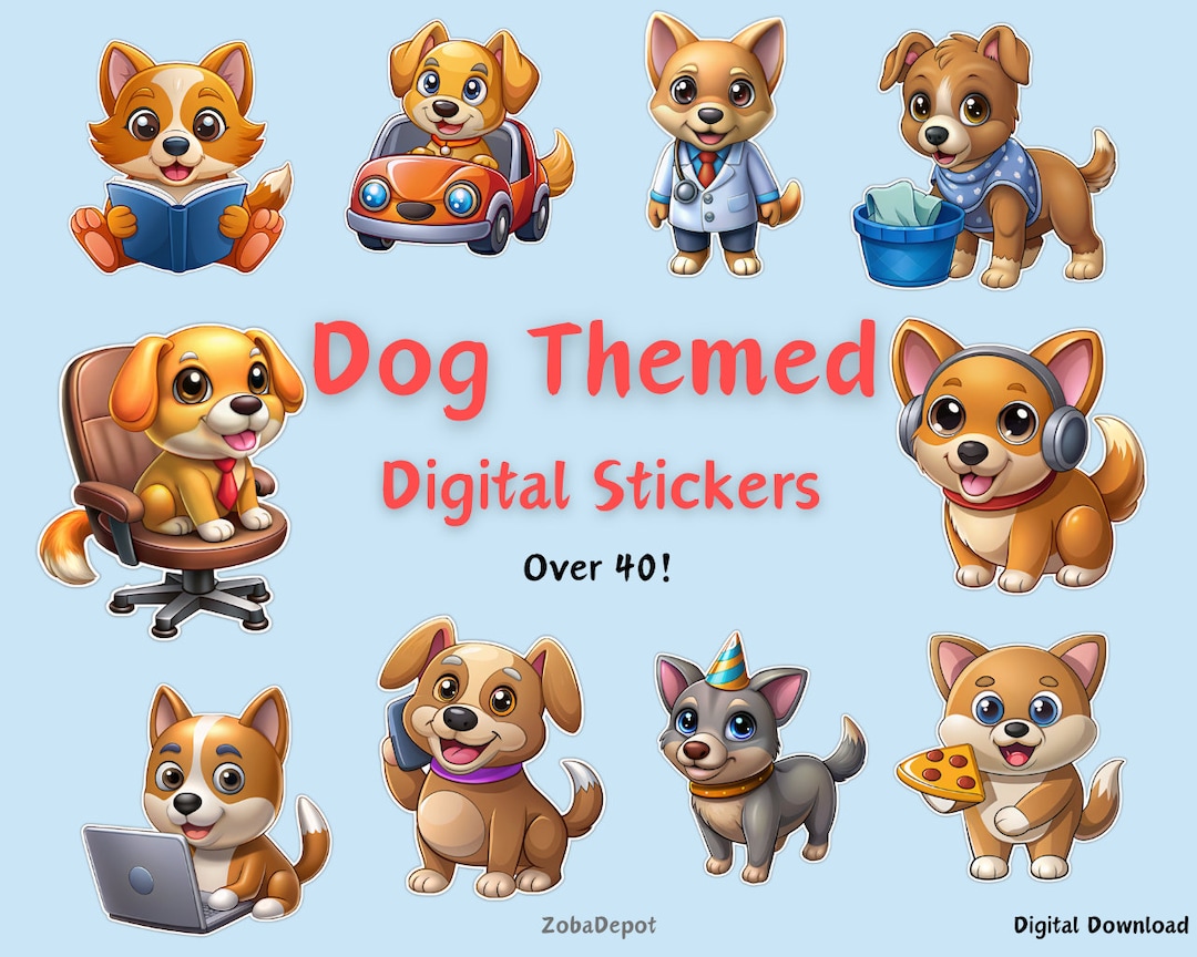 40+ Dog Digital Stickers, Stickers Svg, Kawaii Svg, Digital, Work ...