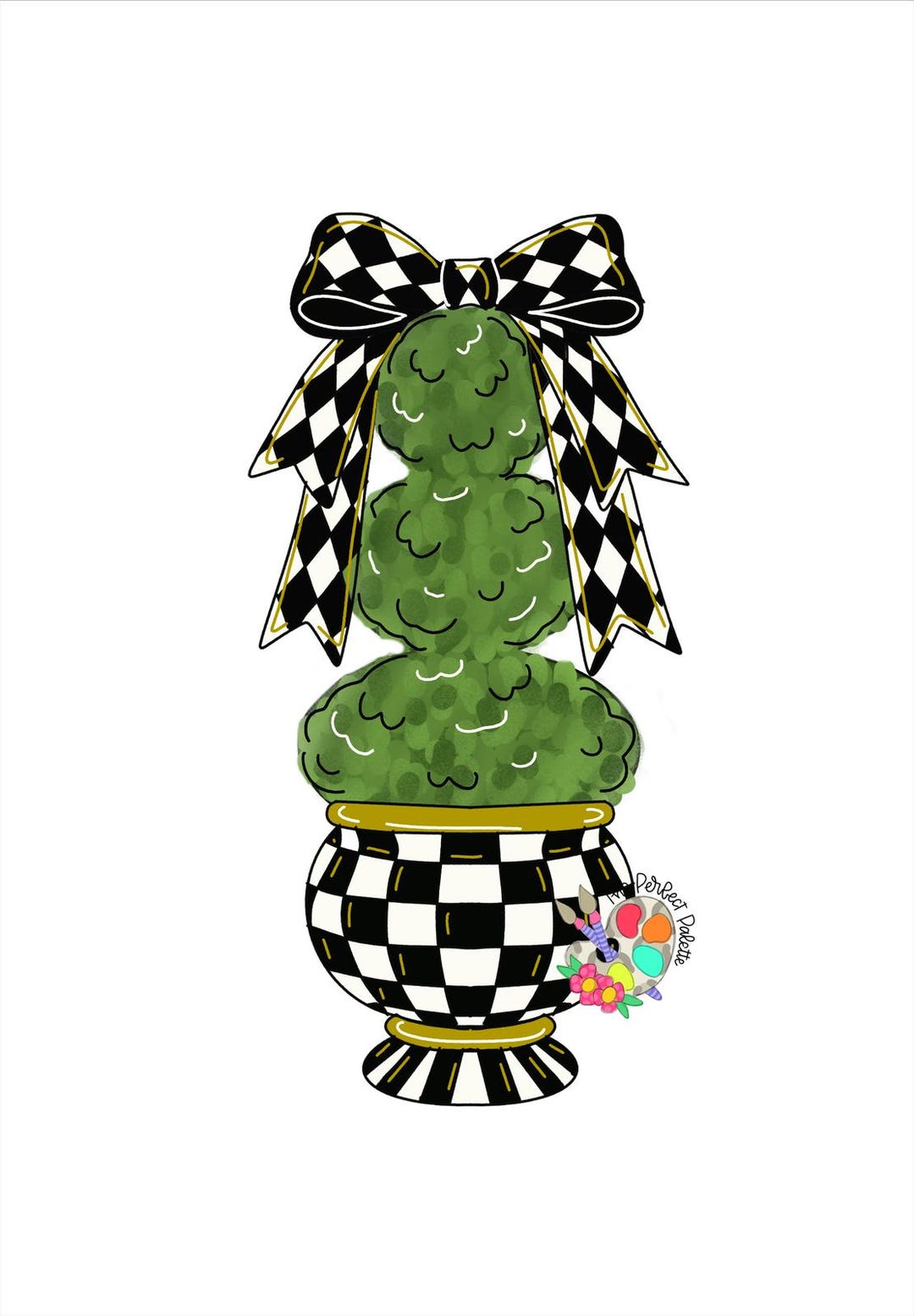 Black and White Checkered Topiary Vase With Bow Door Hanger ...