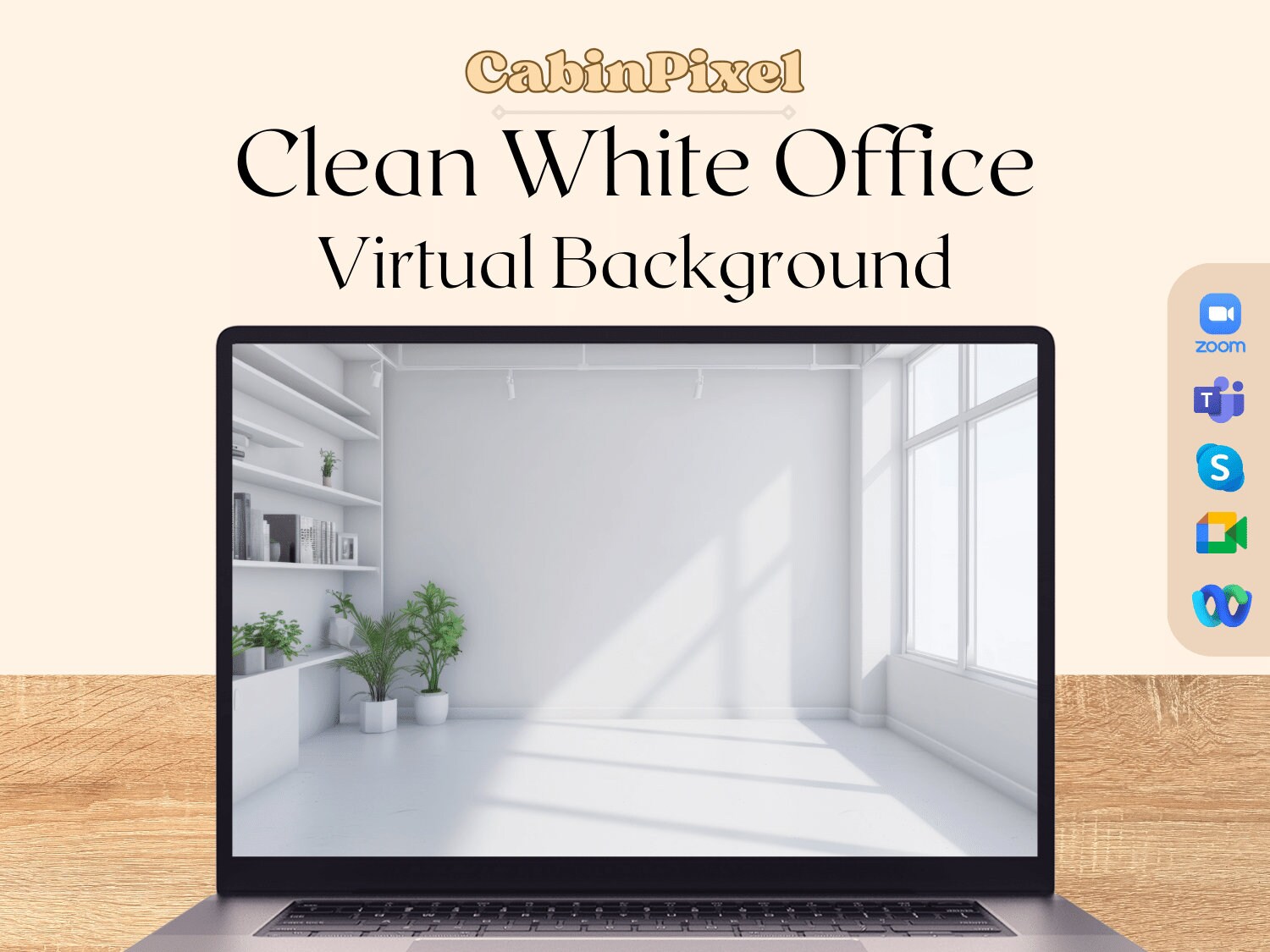 Digital Background - Clean White Virtual Office - for Zoom Teams Google ...