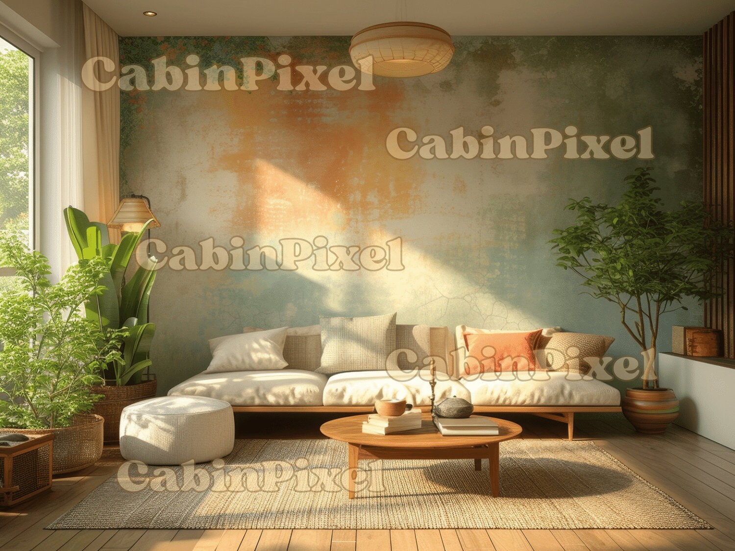 Digital Background - Modern Boho Living Room - Virtual Meeting Backdrop ...