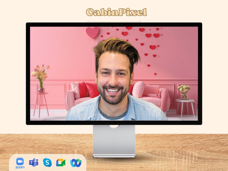 Pink Valentine's Day Theme Digital Background for Teams, Zoom, Skype ...