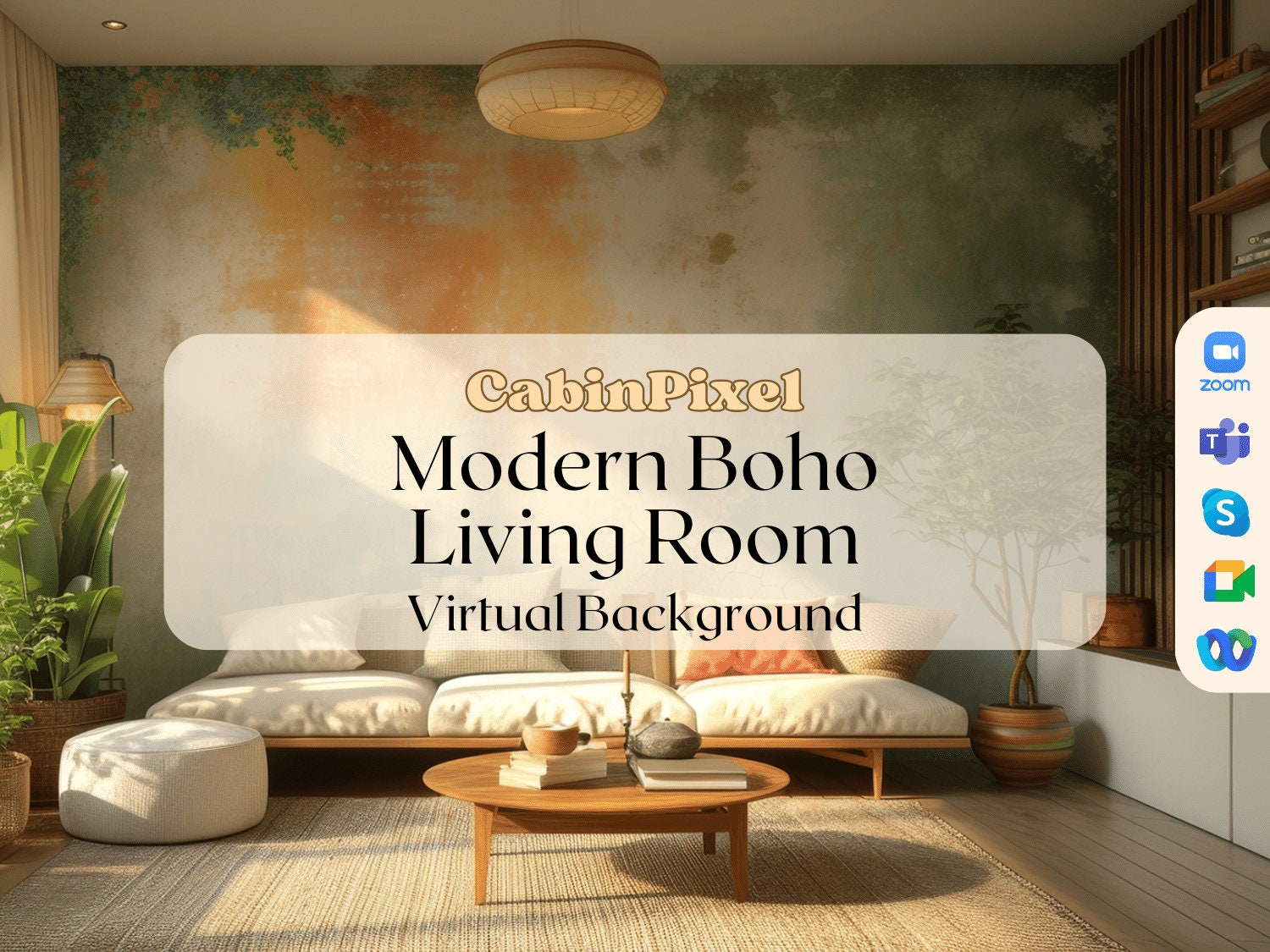 Digital Background - Modern Boho Living Room - Virtual Meeting Backdrop ...