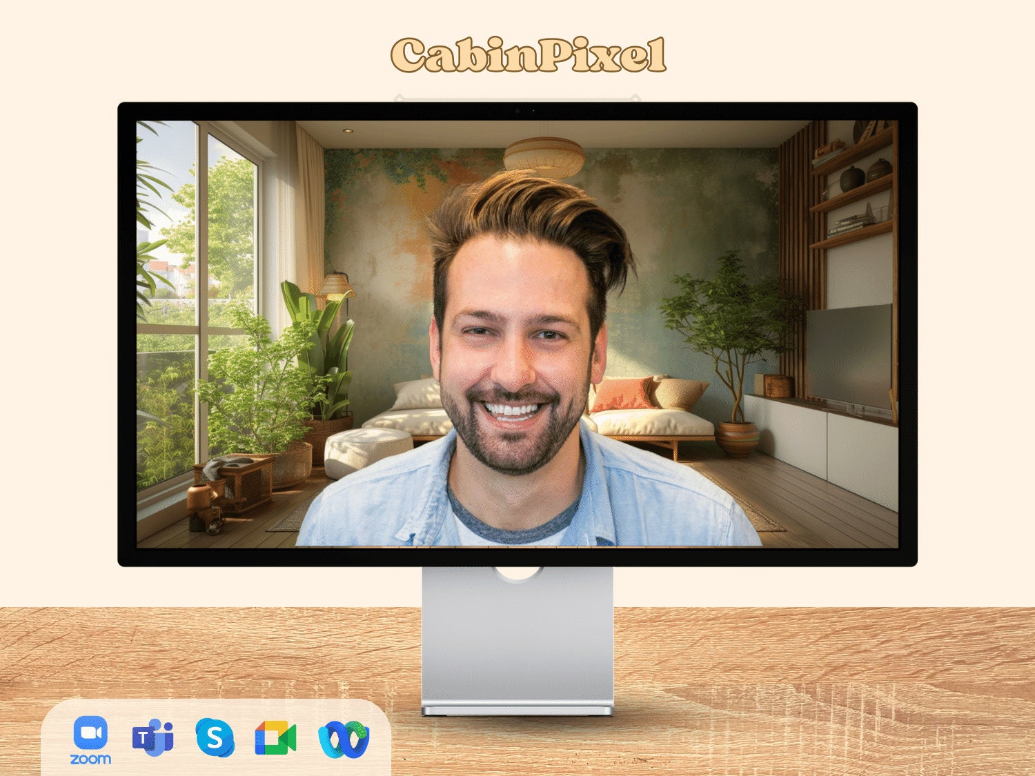 Digital Background - Modern Boho Living Room - Virtual Meeting Backdrop ...
