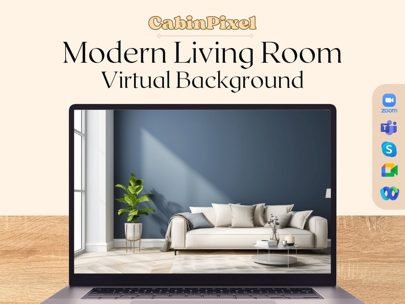 Modern Clean Living Room - Virtual Digital Background - Zoom Teams ...