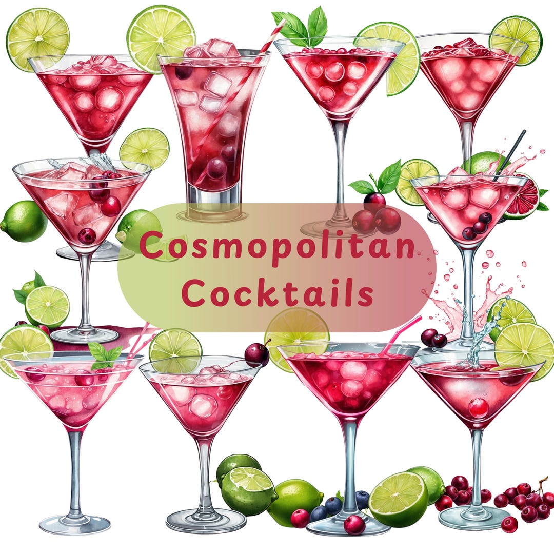 10 Cosmopolitan Cocktails Clipart Collection, Graphic Designs, SVG and ...