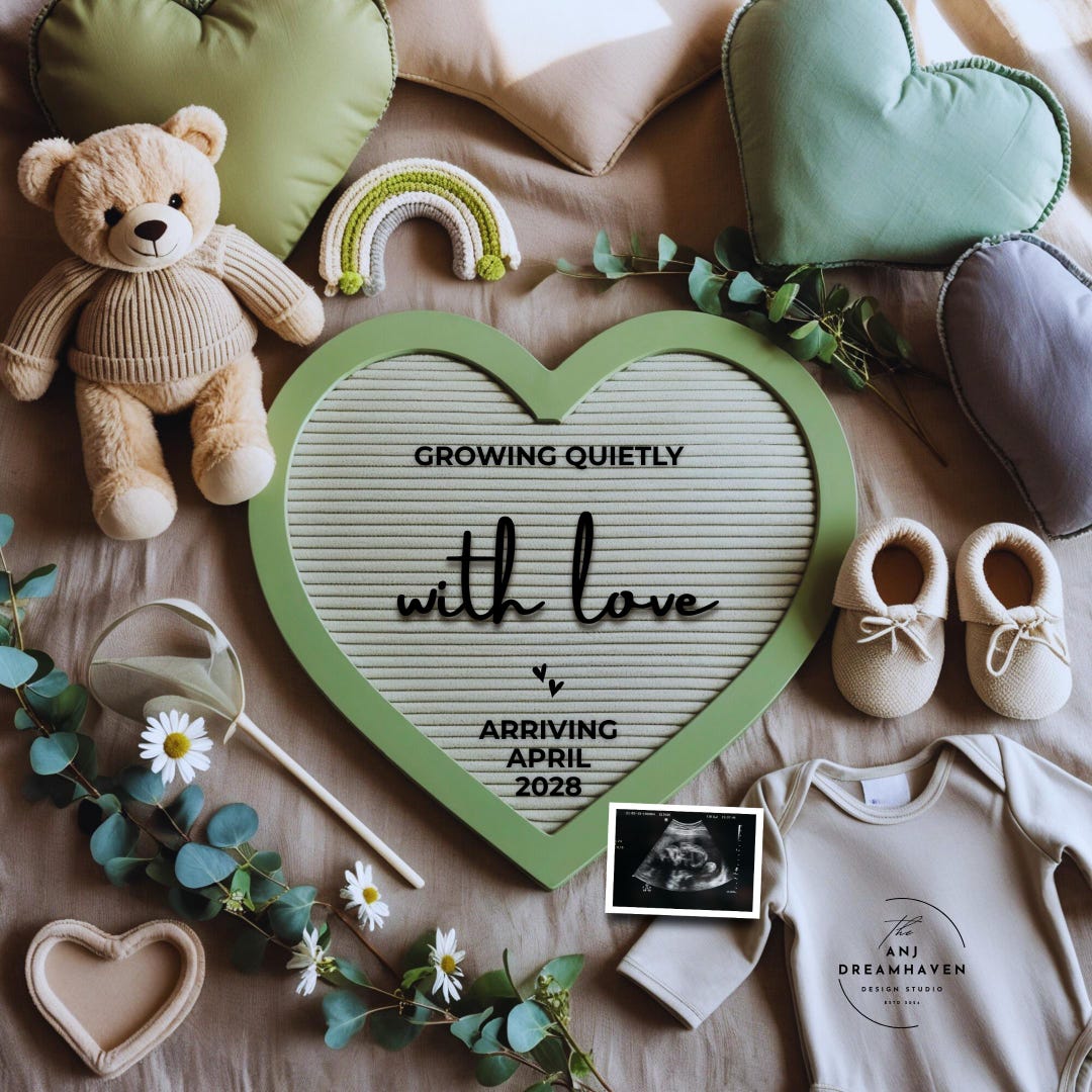 Spring Gender Neutral Baby Pregnancy Announcement Template, Social ...