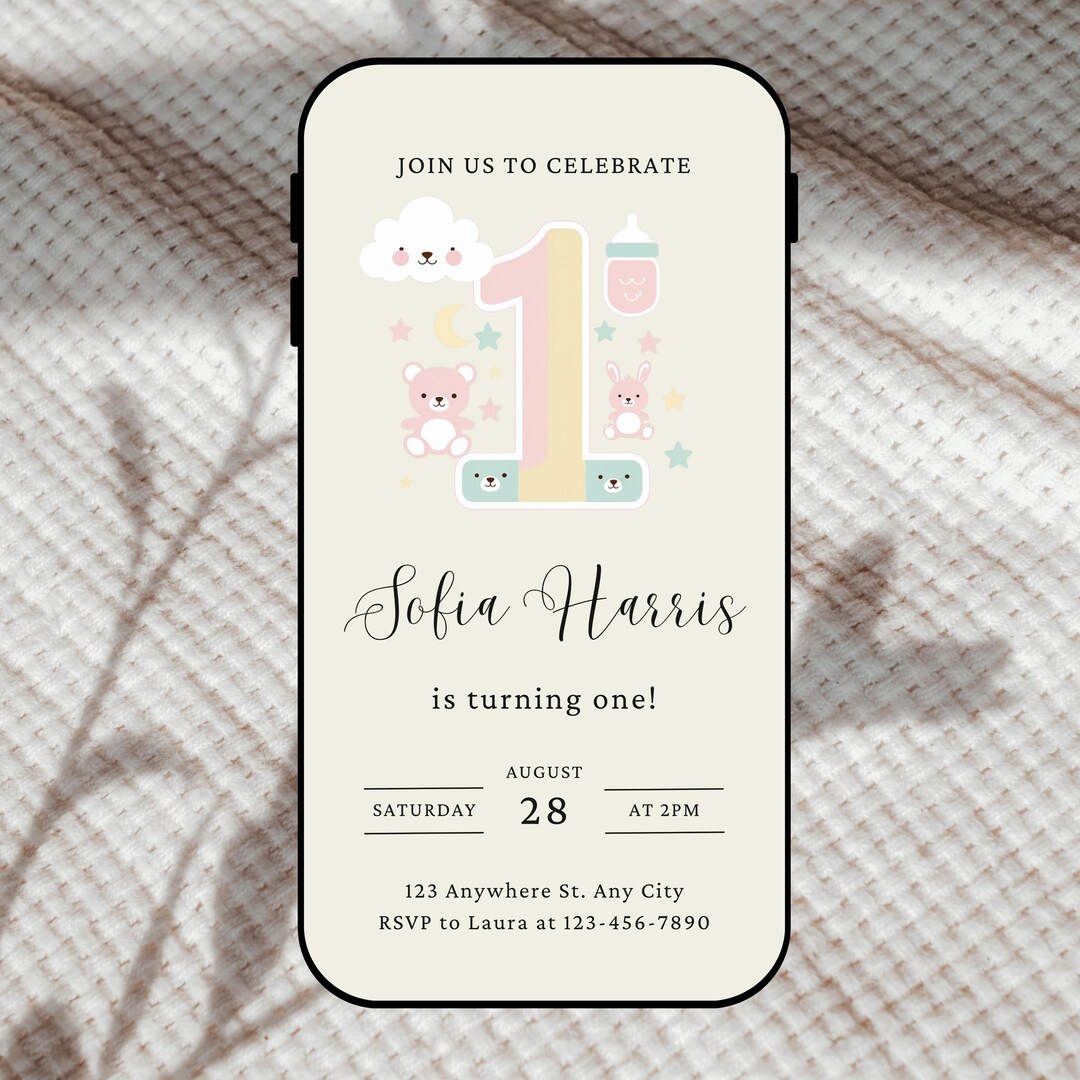 Neutral 1st Birthday Invitation: Animated Mobile Design (digital ...