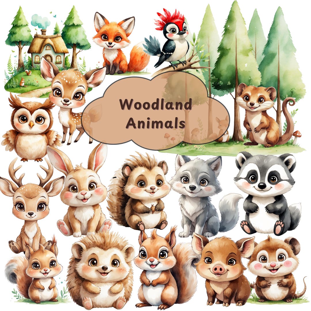 49 Woodland Animals Clipart, Cute Woodland Animal Characters PNG SVG ...