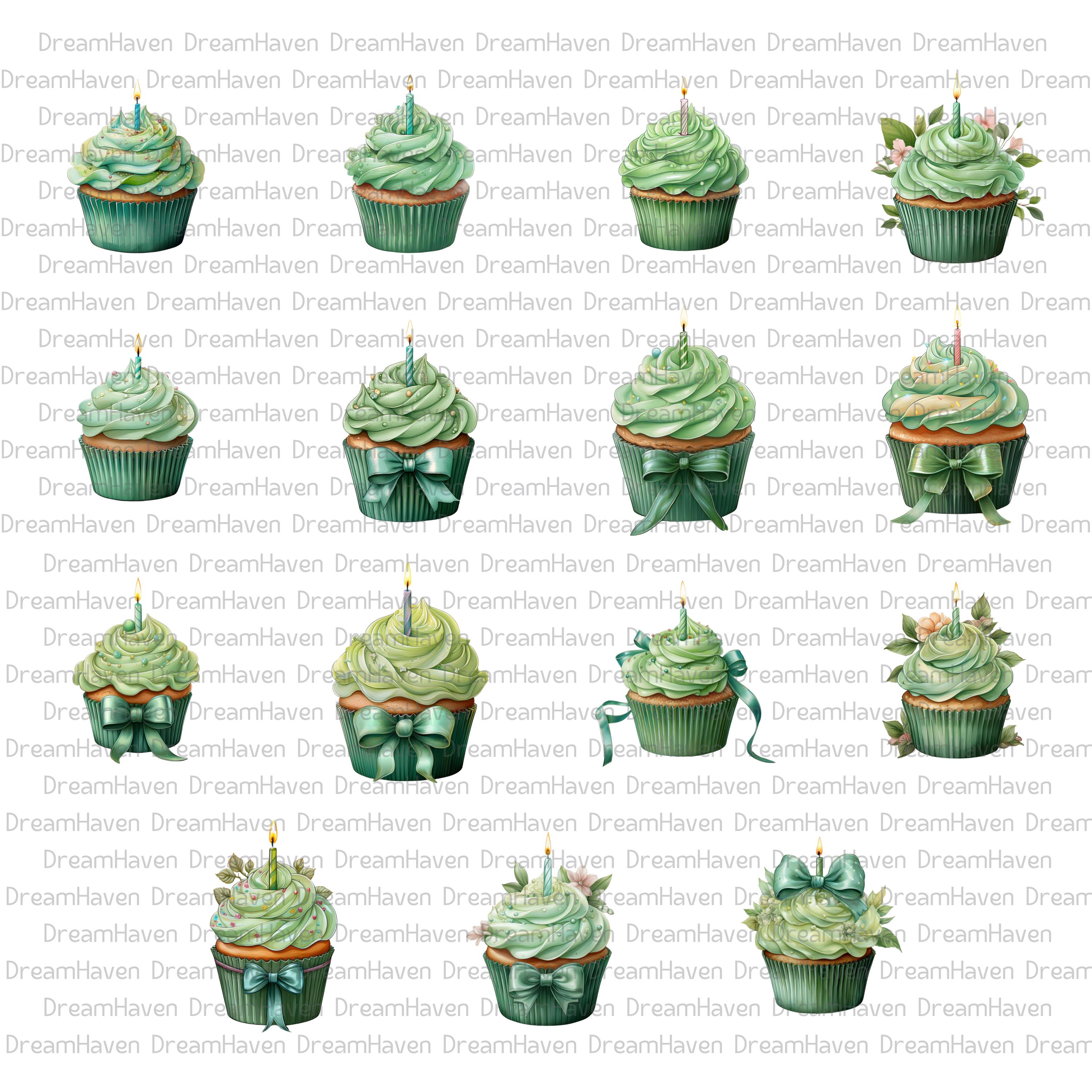 15 Green Pastel Cupcake Clipart Collection, Digital Download for SVG ...