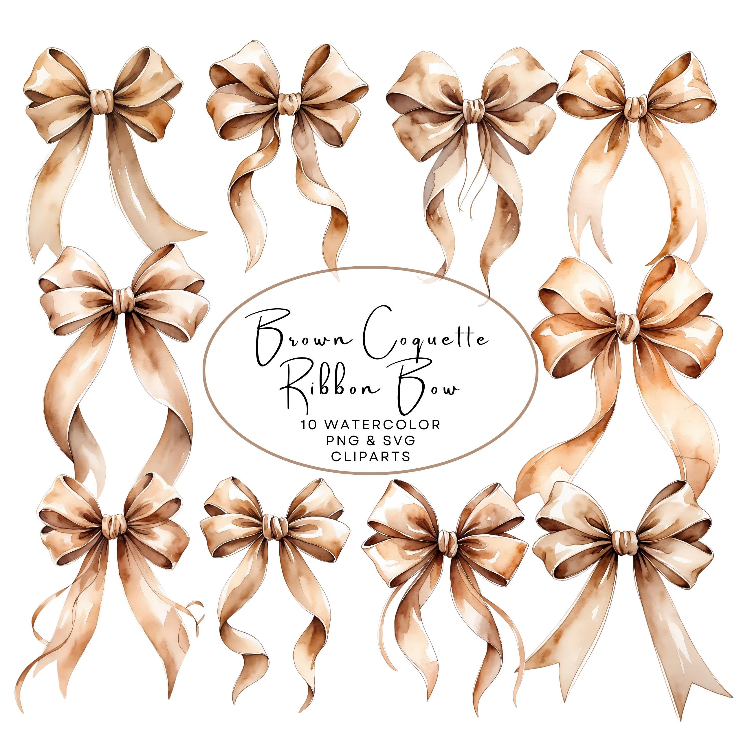 Brown Coquette Ribbon Bow Clipart, Cute Ribbon Bow in Soft Brown Colors ...