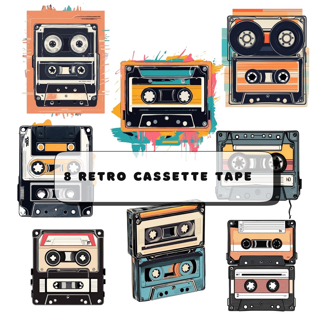 8 Retro Cassette Tape Clipart, Vintage Music PNG and SVG, 80s Graphics ...