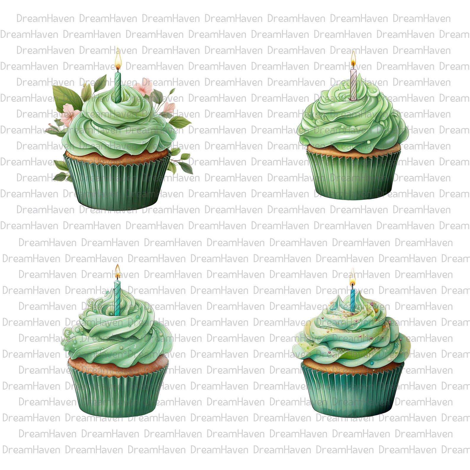 15 Green Pastel Cupcake Clipart Collection, Digital Download for SVG ...