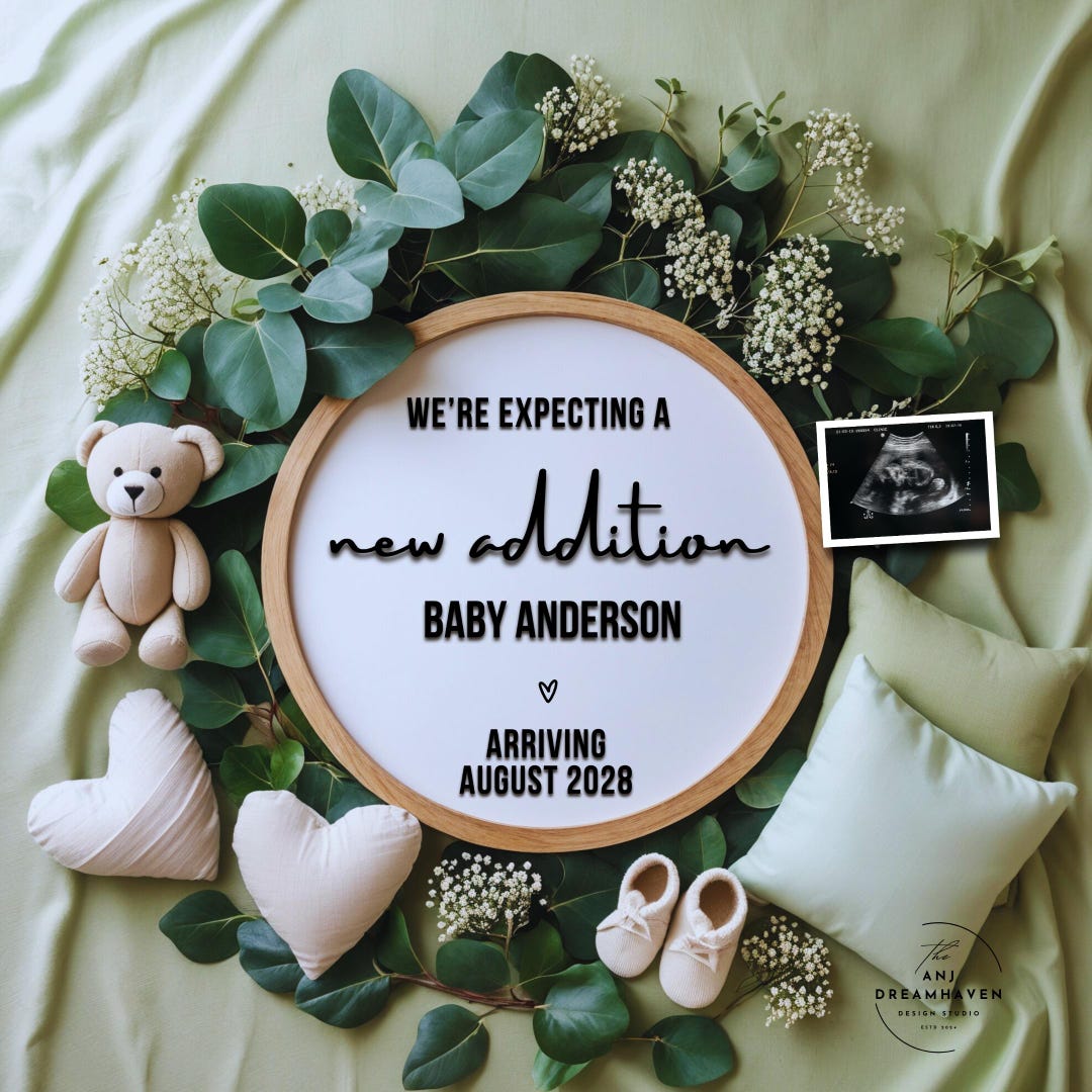 Spring Gender Neutral Baby Pregnancy Announcement Template, Social ...