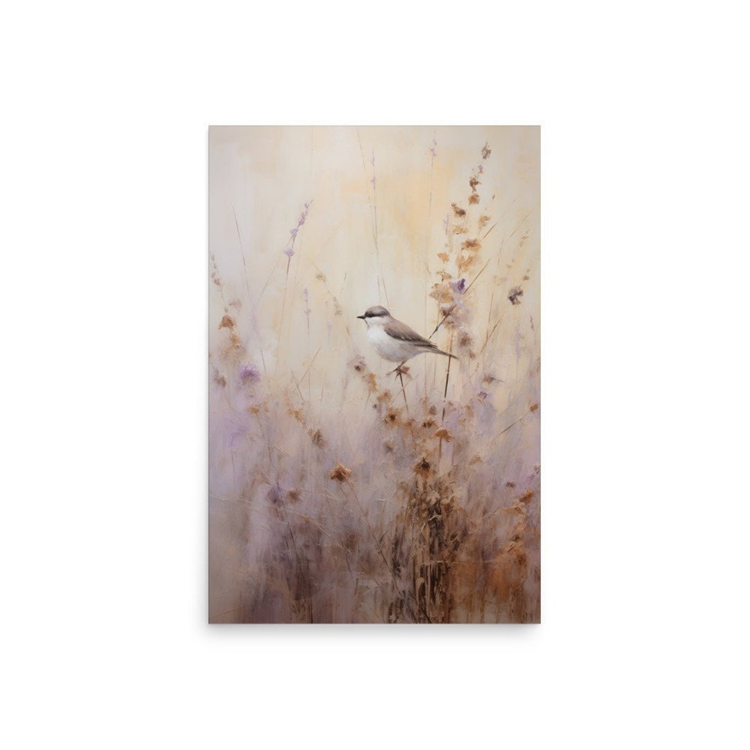 Soft Abstract Sparrow Among Wildflowers Art Print Poster Decor Wall Art ...