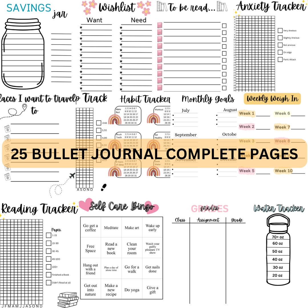 25 Bullet Journal Complete Pages - Etsy