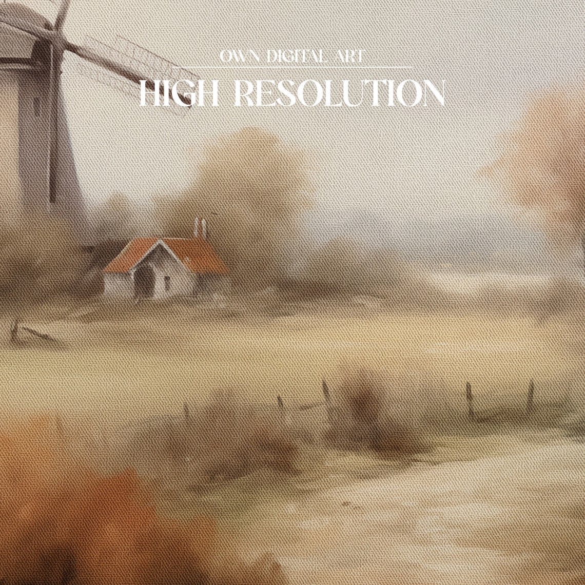 Vintage Dutch Windmill Landscape Art Print: Rustic Countryside (digital ...