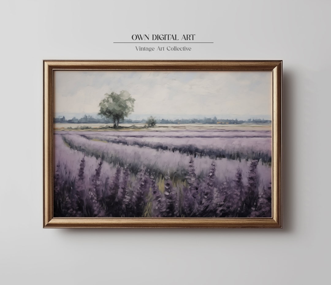 Cuadro de paisaje imprimible de campo de lavanda vintage / Impresión ...
