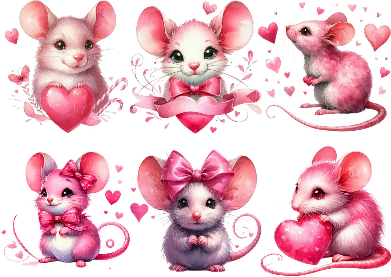 Pink Love Mouse Clipart Bundle Pink Mouse Sublimation Romantic Mice ...