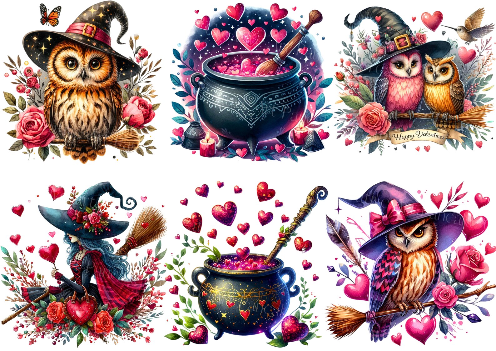 Love Witch Clipart Bundle: Valentine Witchy Art (PNG Digital Download ...