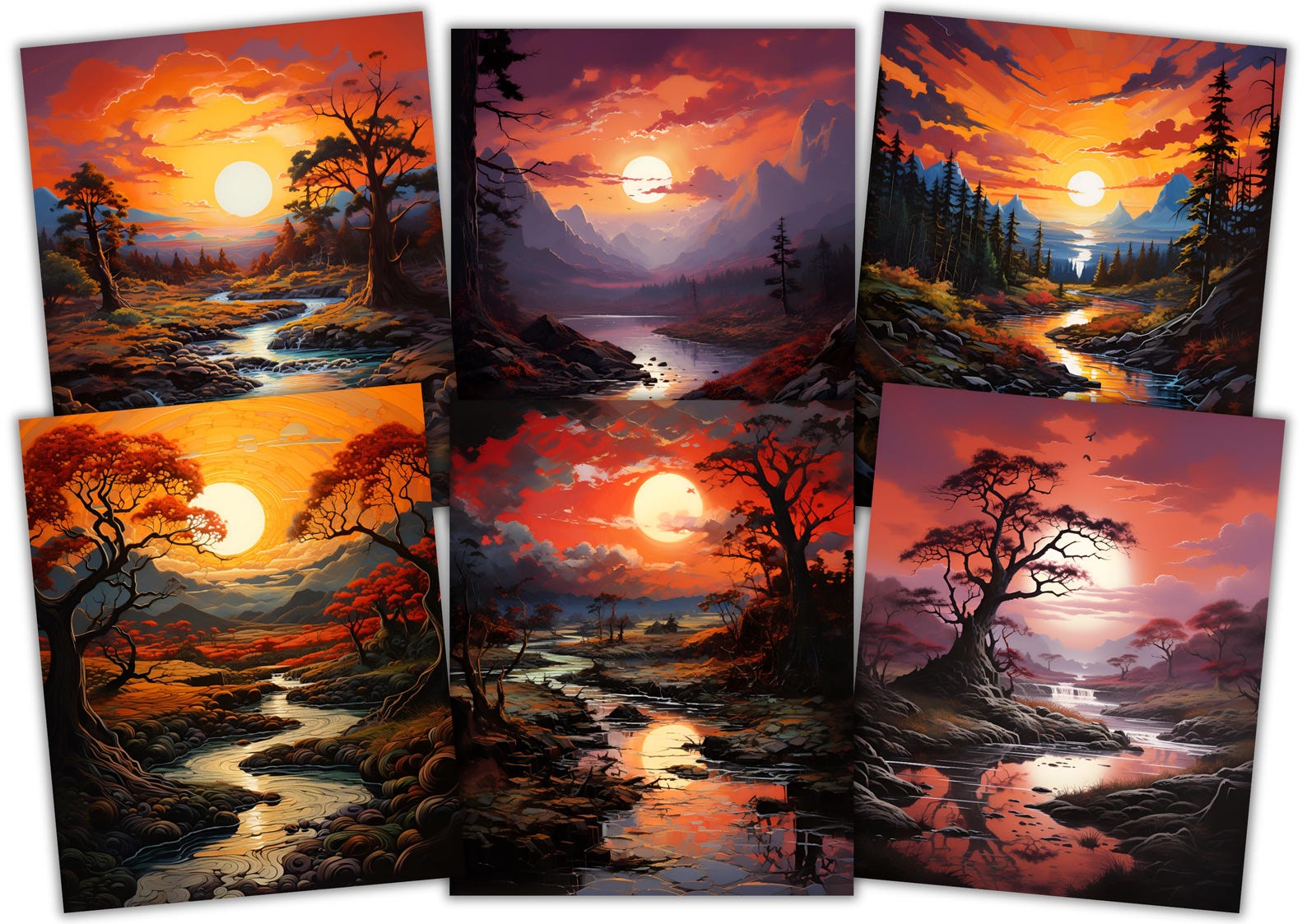 Printable Sunset Landscape Digital Paper Nature Graphics Summer ...