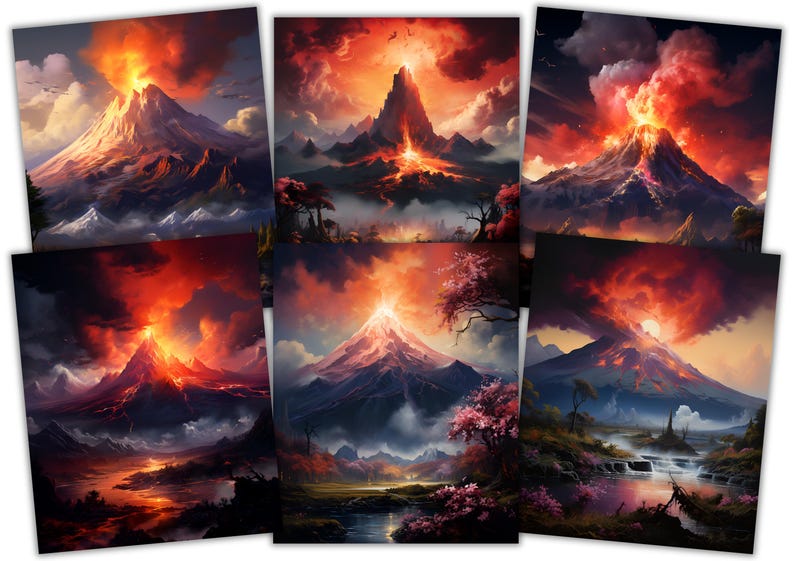 Printable Volcano Landscape Digital Papers Volcano Magma Nature ...