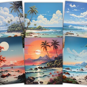 Printable Summer Beach Landscape Digital Papers Sunset Beach Background ...