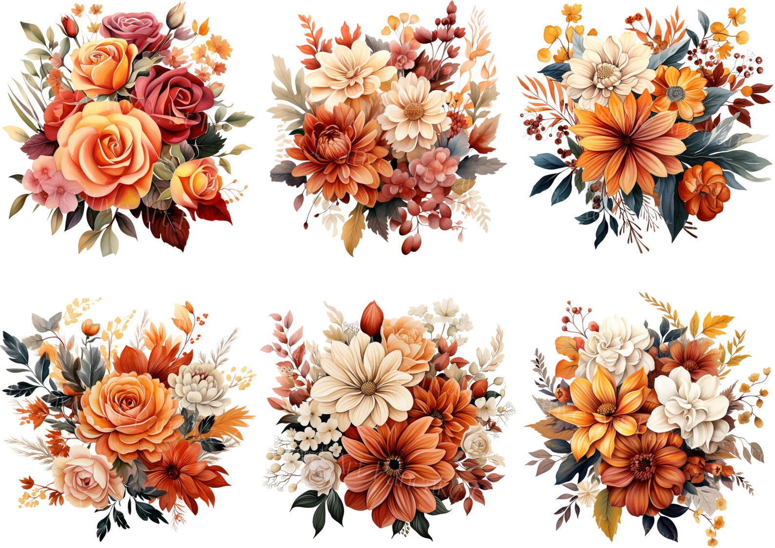 Watercolor Fall Flower Clipart Bundle Autumn Floral Png Autumn Flowers ...
