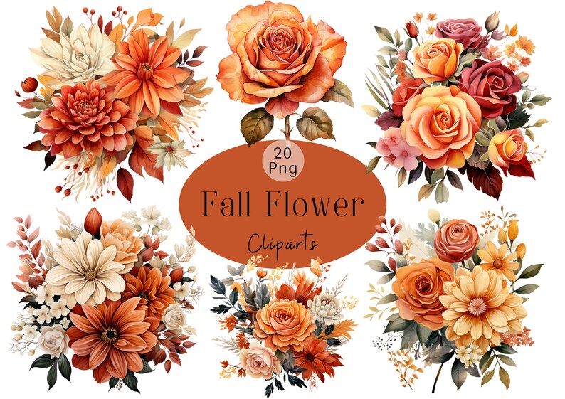Watercolor Fall Flower Clipart Bundle Autumn Floral Png Autumn Flowers ...