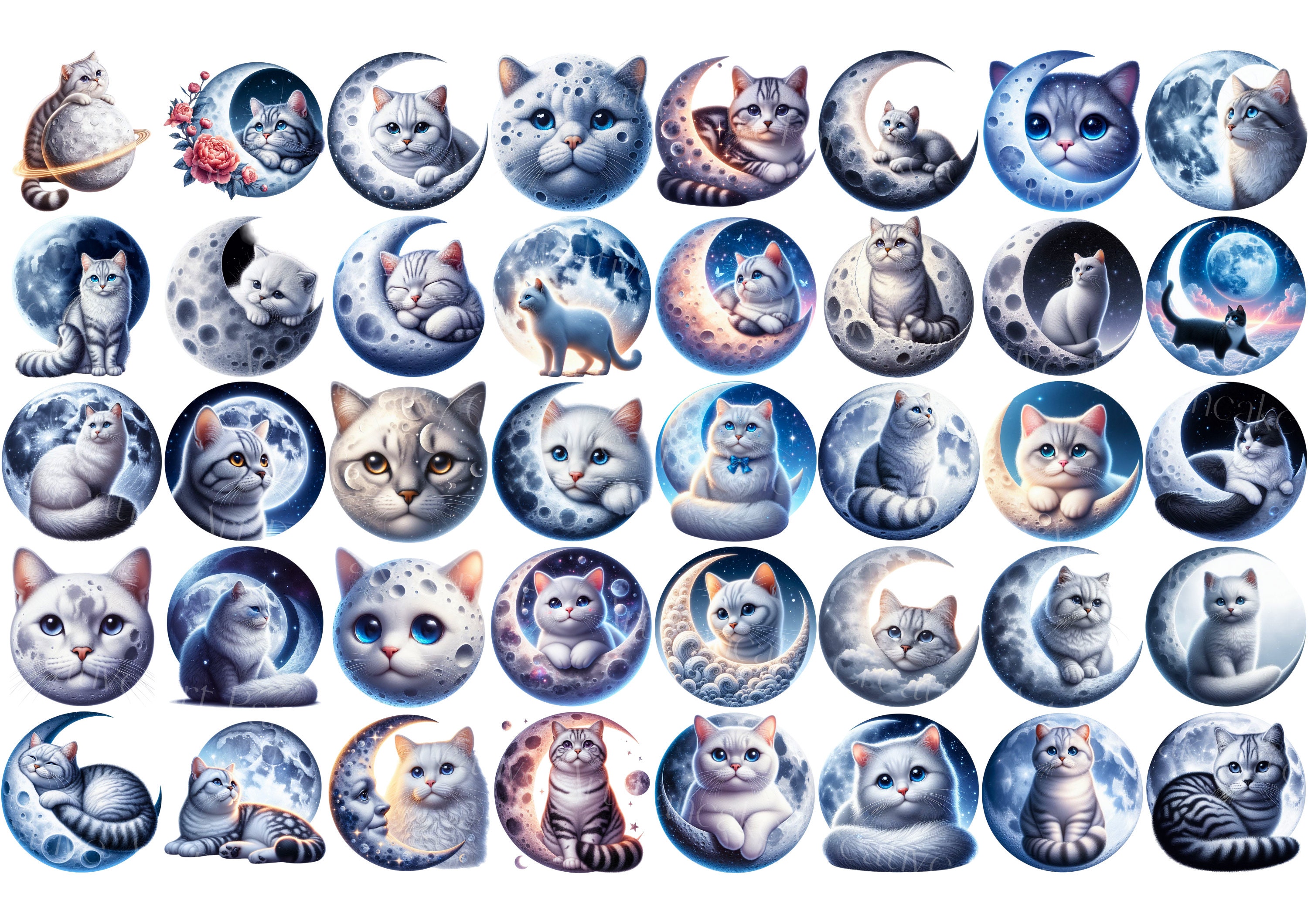 Moon Cat Clipart Png Sublimation Designs Crescent Moon Cats Cute Cat ...