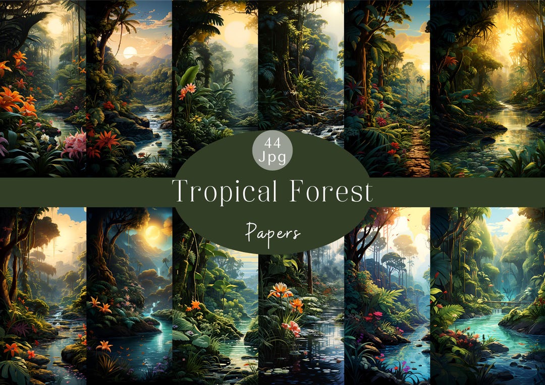Printable Tropical Forest Digital Papers Nature Theme Tropical Jungle ...
