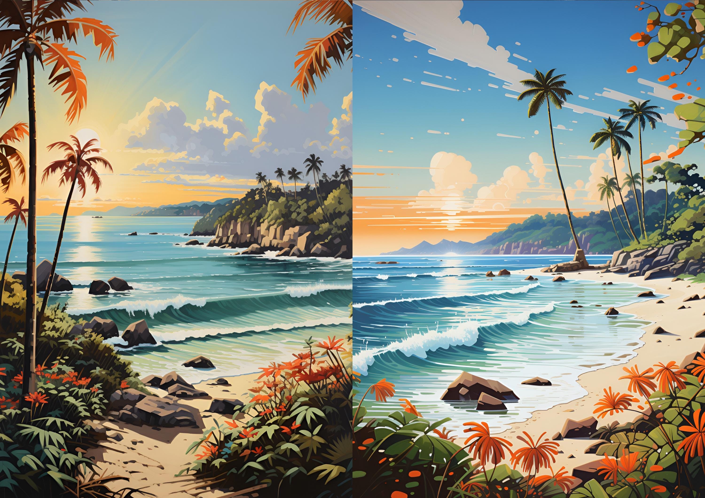 Printable Summer Beach Landscape Digital Papers Sunset Beach Background ...