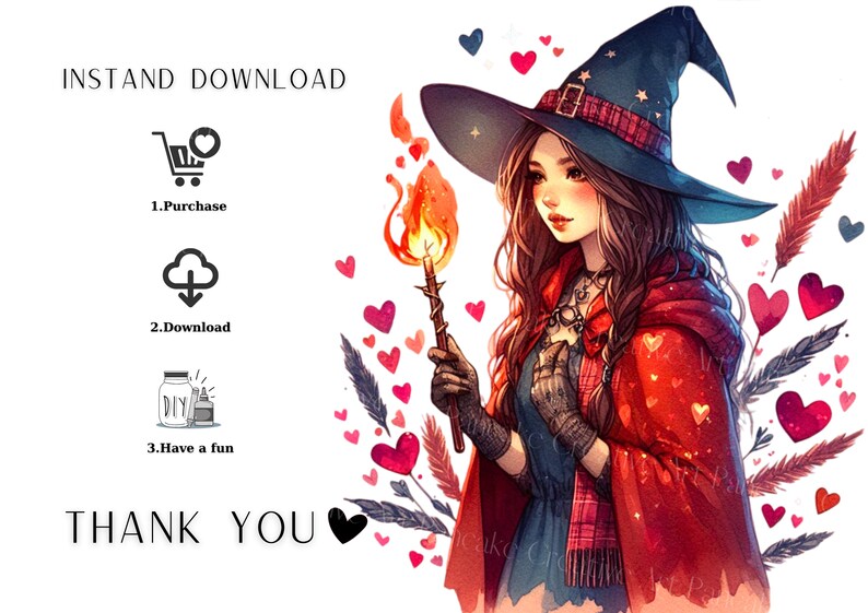 Love Witch Clipart Bundle: Valentine Witchy Art (PNG Digital Download ...