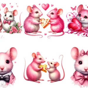 Pink Love Mouse Clipart Bundle Pink Mouse Sublimation Romantic Mice ...