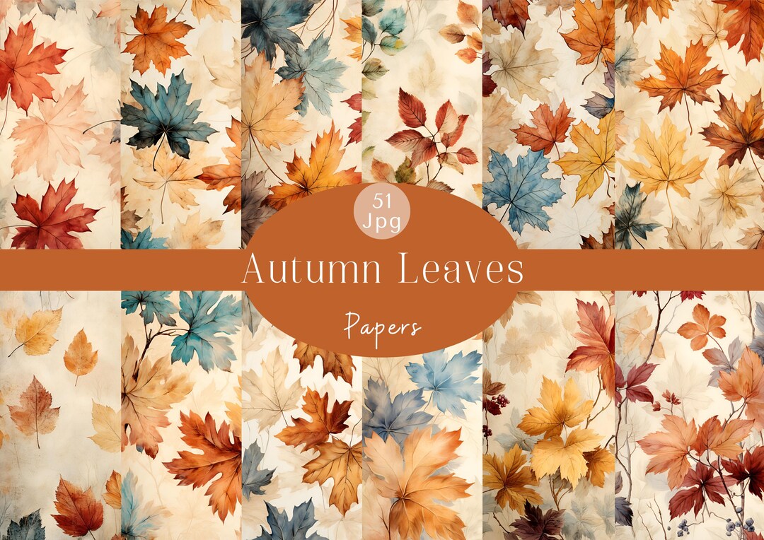 Watercolor Autumn Leaves Printable Digital Paper Pack Fall Botanical ...