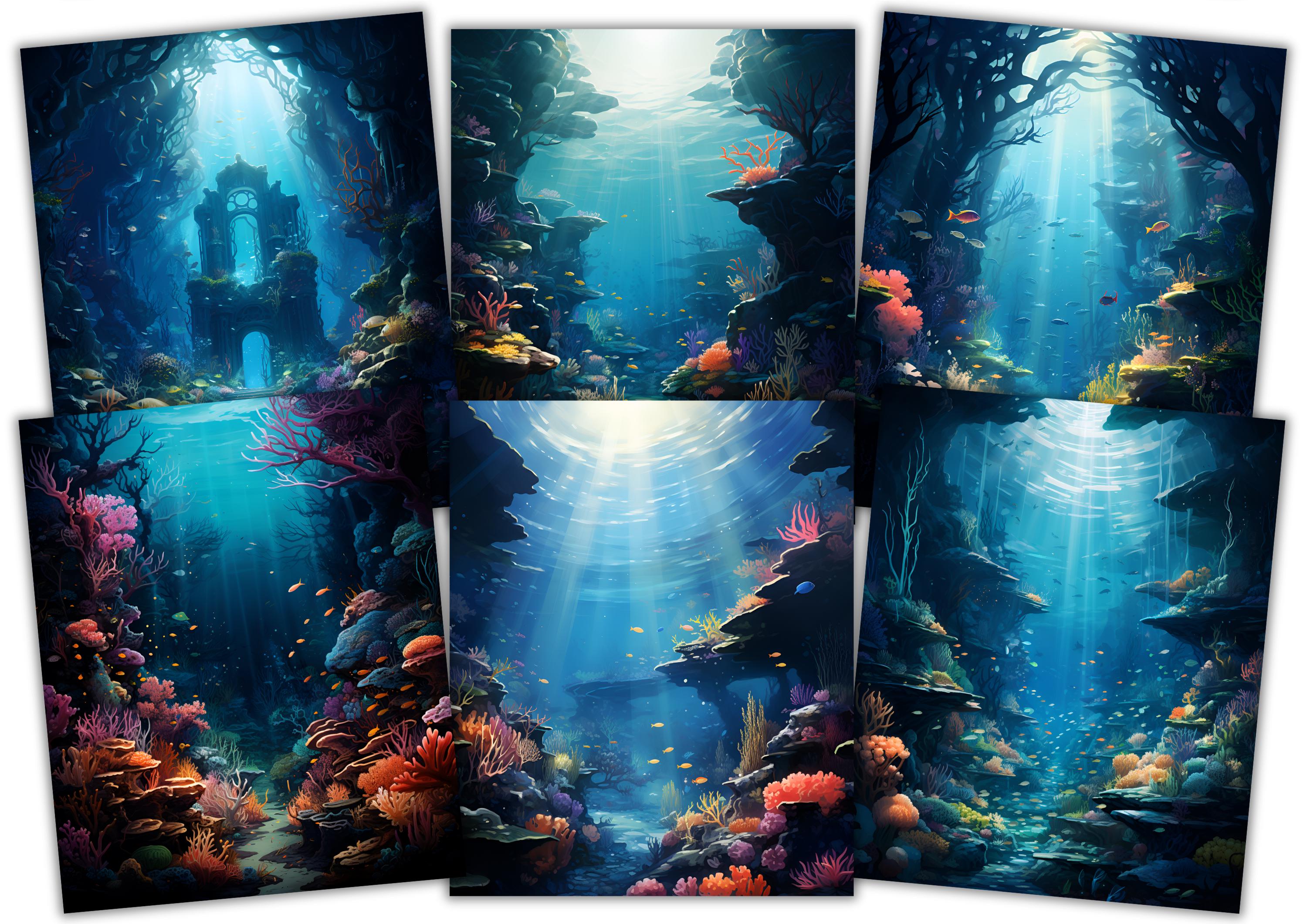 Printable Deep Ocean Digital Papers Under the Sea Background Nature ...