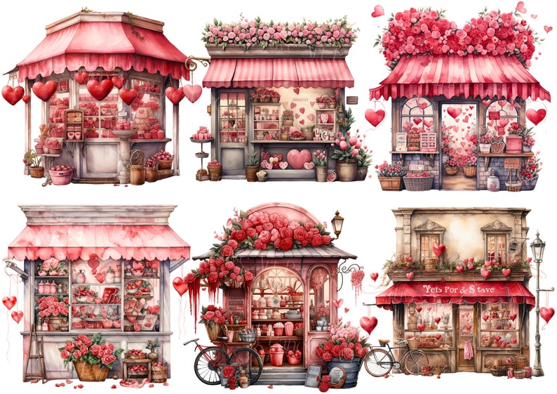 Valentine's Day Shop Clipart Bundle: Bakery & Candy Store (PNG, 39 ...